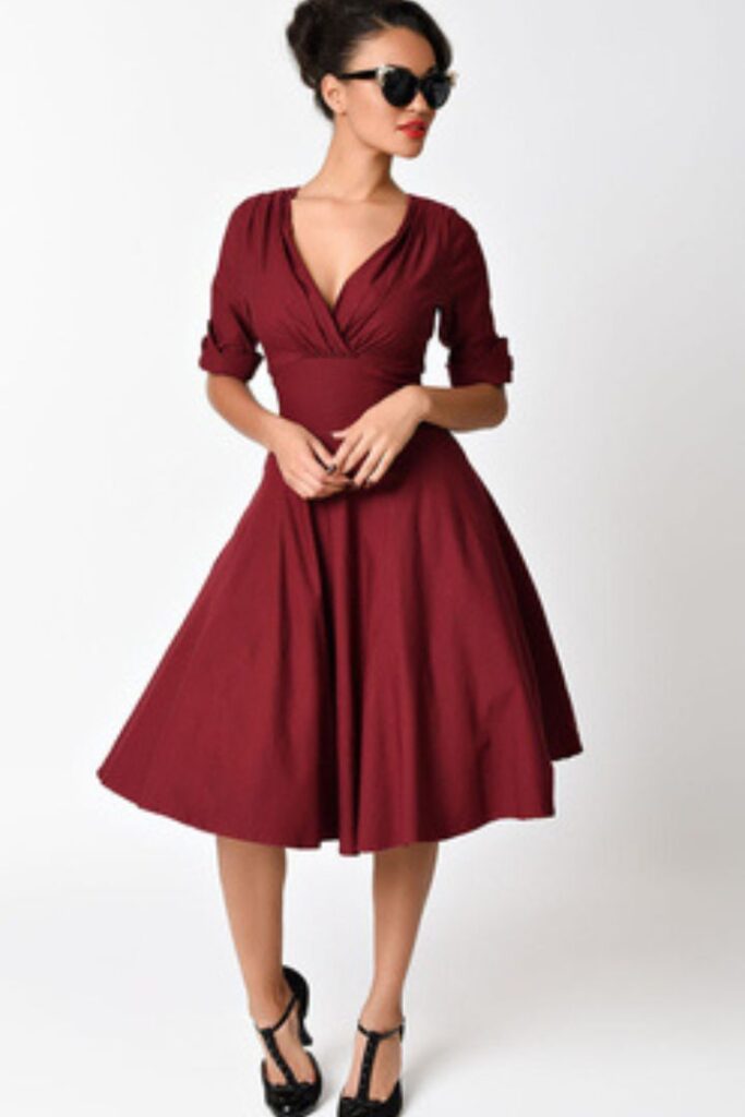 Vintage Delores Dress in Deep Red - Sapphire Butterfly