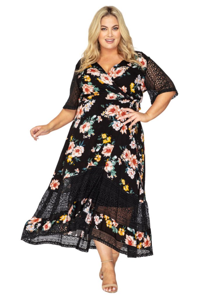 Mariana Plus Size Wrap Dress - Sapphire Butterfly