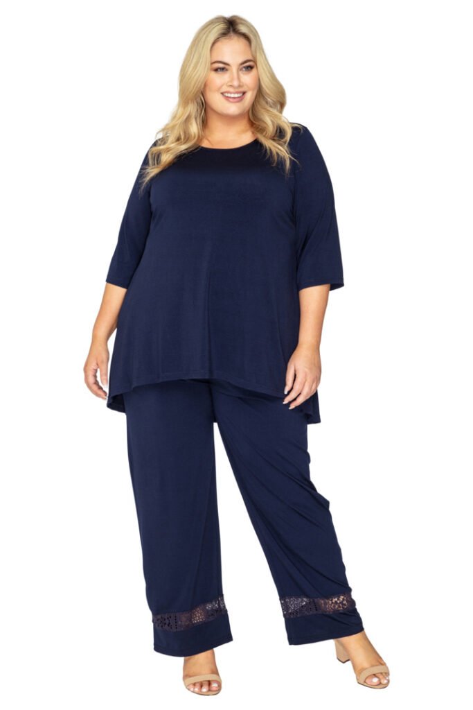 Lucia Easy Fit Plus Size Top and Pant Set - Sapphire Butterfly