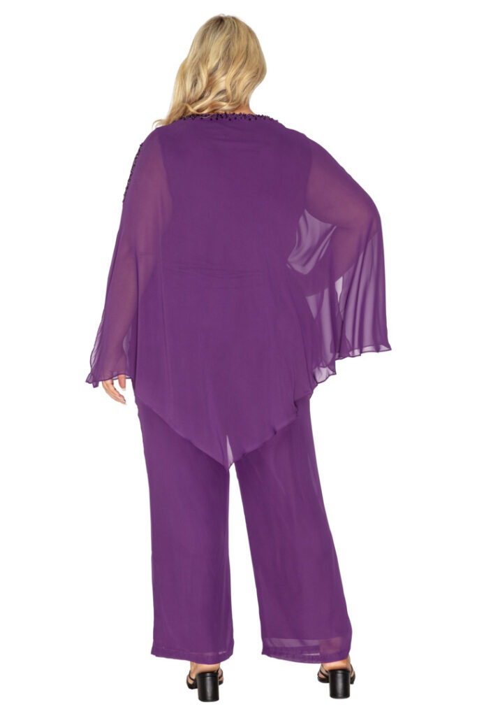 Kathryn Beaded Edge Chiffon Overlay Top and Pant Set - Sapphire Butterfly
