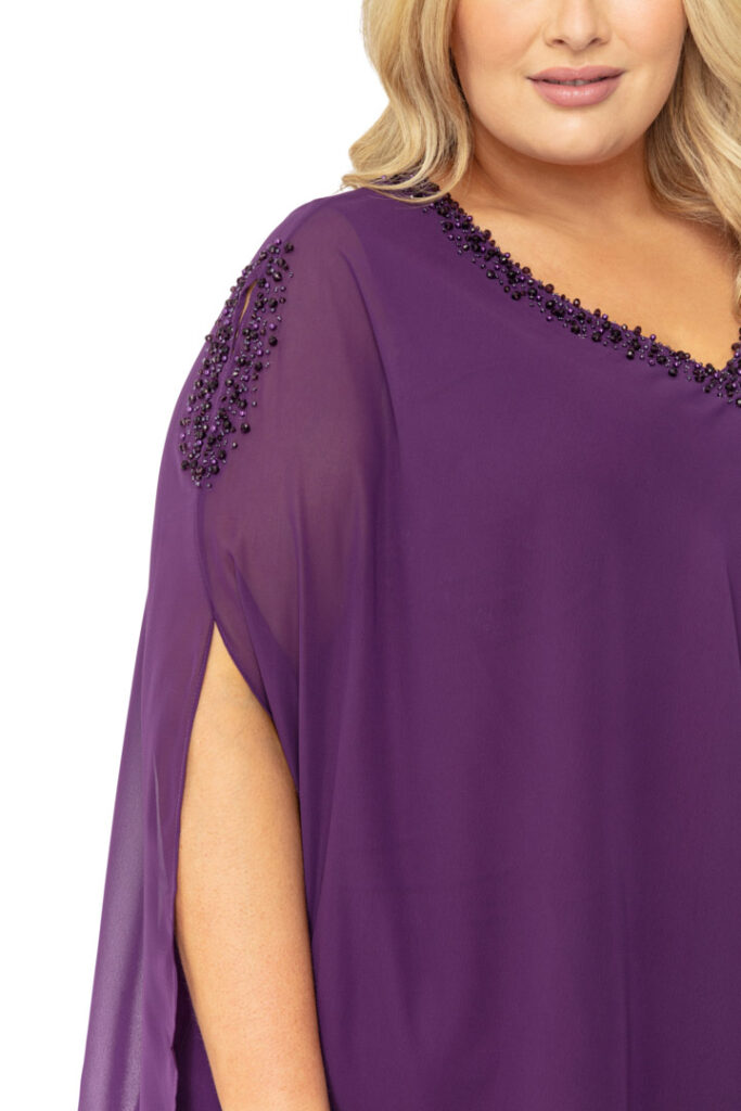 Kathryn Beaded Edge Chiffon Overlay Top and Pant Set - Sapphire Butterfly
